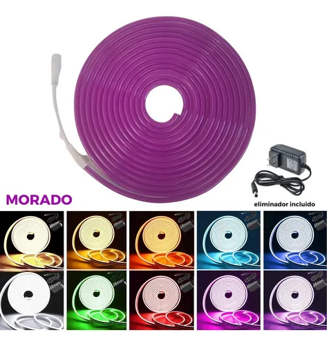 Tira Led Neón Flex Unicolor Decorativa 5 Metros C Eliminador Color De