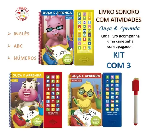3 Livros Sonoros Ouça E Aprenda: Inglês + Abc + Números | Parcelamento ... 3 Livros Sonoros Ouça E Aprenda: Inglês + Abc + Números | Parcelamento ...