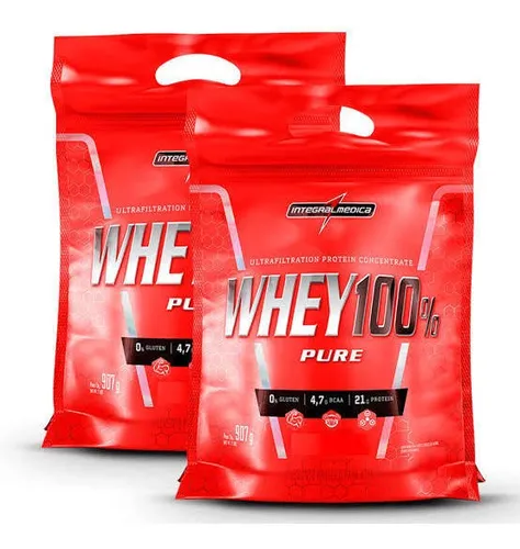 Kit 2 Whey 100% Pure Integralmedica - Morango - Refil 907g | Frete grátis Kit 2 Whey 100% Pure Integralmedica - Morango - Refil 907g | Frete grátis
