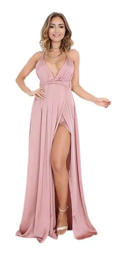Vestido Largo Sexy Pierna Abierta Escote V Moda De Fiesta Meses Sin