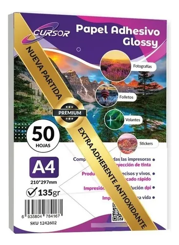 Papel Adhesivo Imprimir A4 135g Glossy Pack 50 Cuotas Sin Interés