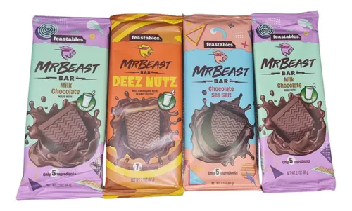 Chocolate Paquete De 4 Mr. Beast 60gr Feastables | Cuotas sin interés Chocolate Paquete De 4 Mr. Beast 60gr Feastables | Cuotas sin interés