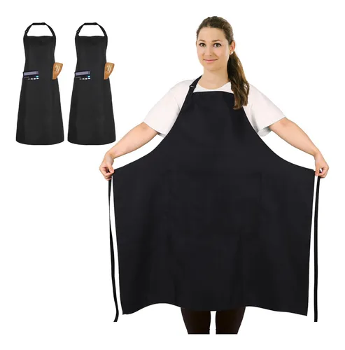 2 Pcs Grande Talla Delantales De Chef, Negro Delantal, | MercadoLibre