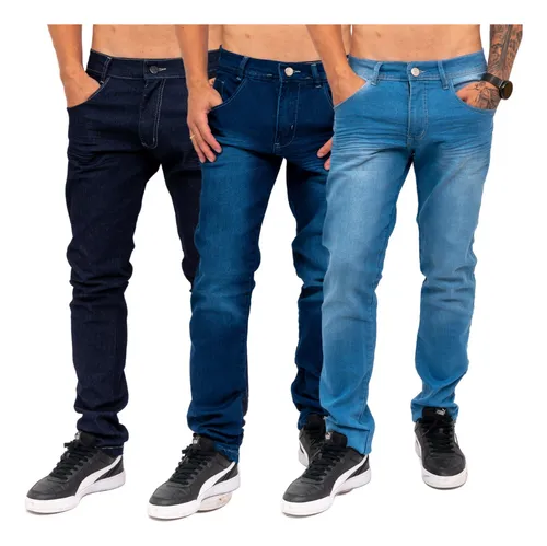 Kit 3 Calça Jeans Sarja Masculina Skinny Slim Lycra Colorida Frete Grátis