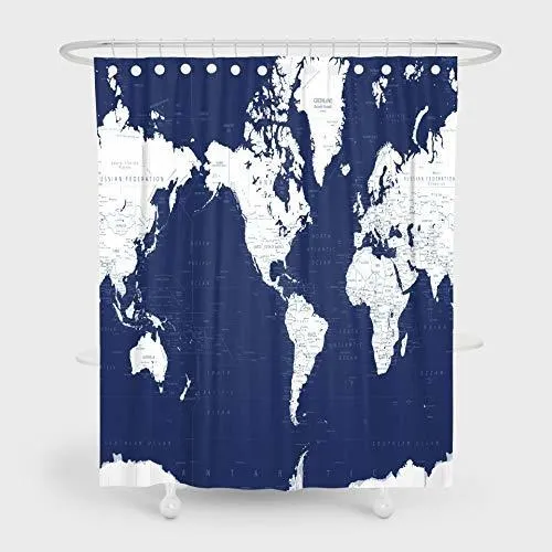 Juego De Cortinas De Ducha Con Mapa Del Mundo, Color Az... | Cuotas sin ...