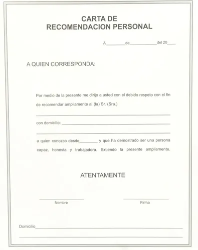 Formato Carta De Recomendación Personal 10 Paquetes Mayoreo | MercadoLibre