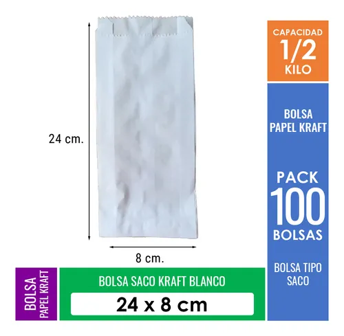 Bolsa Kraft Papel Blanco 1 2 Kg 100 Unidades Cuotas Sin Interés