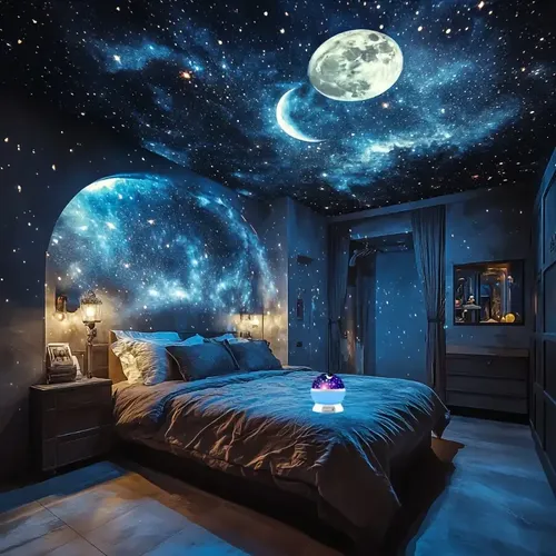 Projetor De Luz Noturna Com Estrelas E Lua Para Teto Azul ...