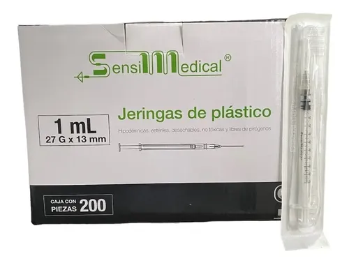 200 Jeringas Con Aguja Removible Simedical 27g X 13mm 1ml Capacidad En ...