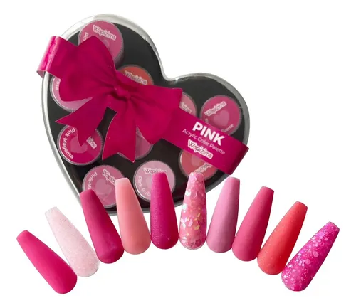 Polvo para uñas Wapizima Acrílico estuche corazon 7g color pink con 10 ... Polvo para uñas Wapizima Acrílico estuche corazon 7g color pink con 10 ...