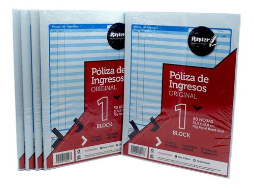 Block Poliza De Ingresos Rayter Cont. 5 Block 50 Hojas C/uno | MercadoLibre Block Poliza De Ingresos Rayter Cont. 5 Block 50 Hojas C/uno | MercadoLibre
