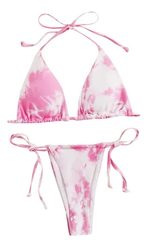 Traje De Baño Para Mujer Tie Dye Lace Ab577 Up High Cut Leg Meses Sin