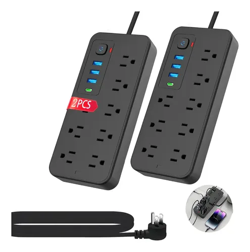 2 Piezas Multicontactos Usb 1250w Cable De Cobre De 2 Metros Con 8 ...