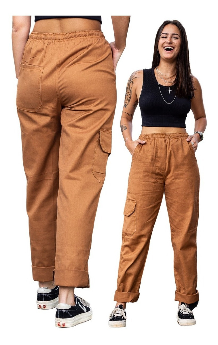 Calça Cargo Feminina Skatista Fica Larguinha Vários Bolsos Mercadolivre