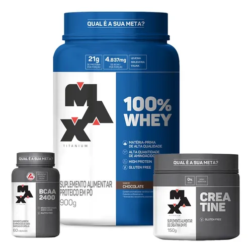 Combo 100 Whey 900g Creatina Pura 150g E Bcaa 60 Cápsulas