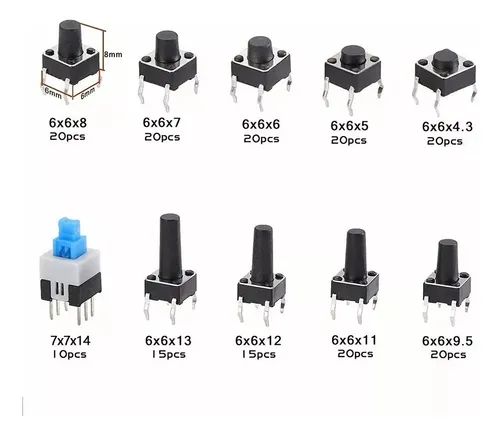 Kit De 180 Push Button Boton 4 Pines 10 Tamaños Switch Caja | MercadoLibre