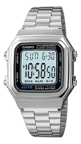 Relógio Casio Retro Vintage A178 em aço inoxidável, pulseira dupla, cor ... Relógio Casio Retro Vintage A178 em aço inoxidável, pulseira dupla, cor ...