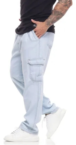 Calça Cargo Jeans Sarja Bolso Lateral Skatista Unisex Mercadolivre