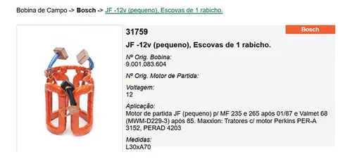 Bobina Campo Mercedes Jf Pequeno 12v Bobina Campo Mercedes Jf Pequeno 12v