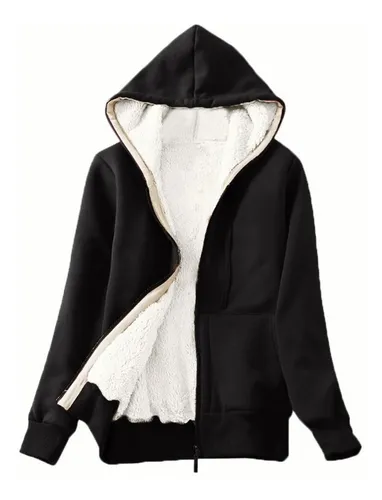 Casaco Feminino Inverno Quente Sherpa Forrado Com Zíper Com ... Casaco Feminino Inverno Quente Sherpa Forrado Com Zíper Com ...