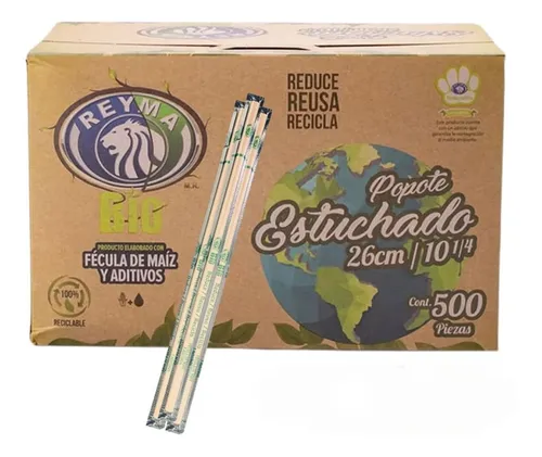 Popote Biodegradable Reyma 26cm Natural Est. C/500pzas | Envío gratis
