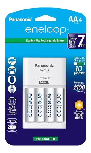 Carregador De Pilhas Eneloop Panasonic Com 4 Pilhas Aa