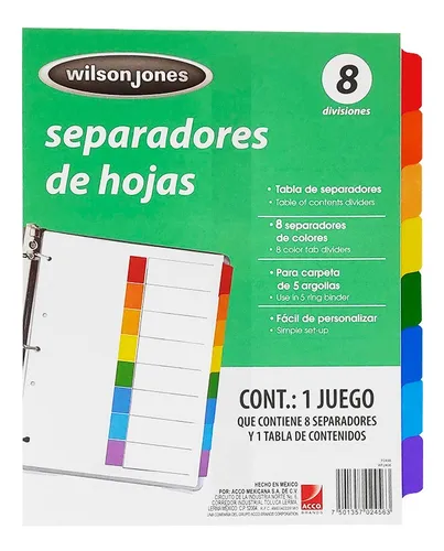 Separador Para Carpeta Acco Wilson Jones D 1 Al 8 Sin Numero Separador Para Carpeta Acco Wilson Jones D 1 Al 8 Sin Numero