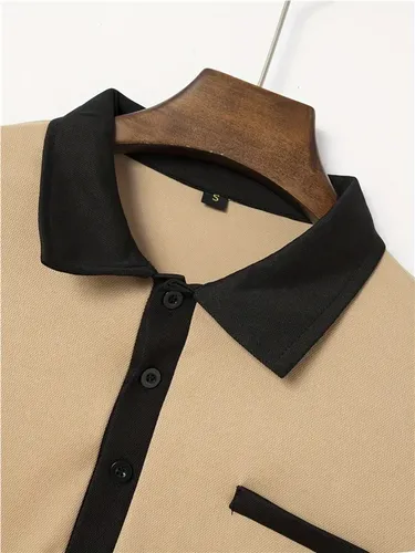 Camisa Polo Casual Masculina Cáqui Preta Com Gola Manga | Parcelamento ...