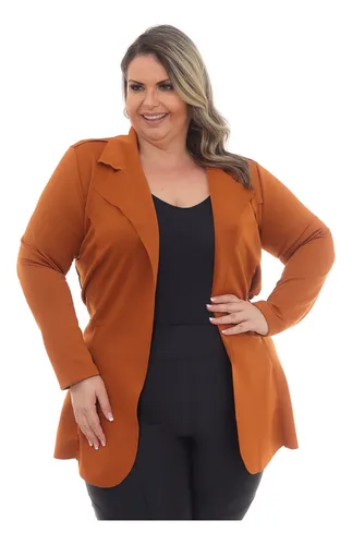 Blazer Feminino Plus Size Sobretudo Longo Neoprene G1 Ao G3 Mercadolivre