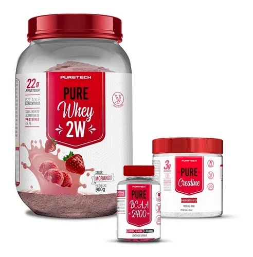 Kit Pure Whey 2w Bcaa 2400 Pure Creatine Pure Puretech Frete Grátis
