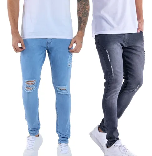 Kit 2 Calça Jeans Super Skinny Masculina Lycra Premium Frete Grátis