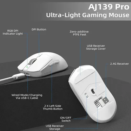 Mouse Gamer Inalámbrico Ajazz AJ139V2 MC PAW3311 12000 DPI Bluetooth ...