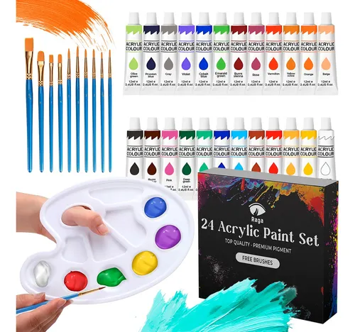 Set De 24 Pinturas Acrílicas Pintura Al Óleo Pincel + Paleta Set De 24 Pinturas Acrílicas Pintura Al Óleo Pincel + Paleta