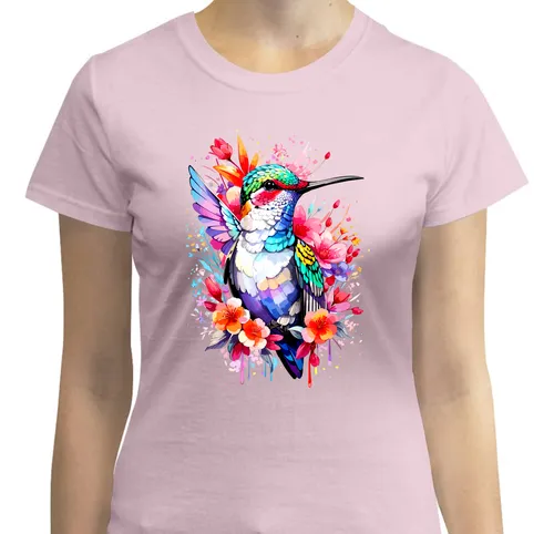 Playera Colibrí Exótico En Flor Flores De Colores Moda