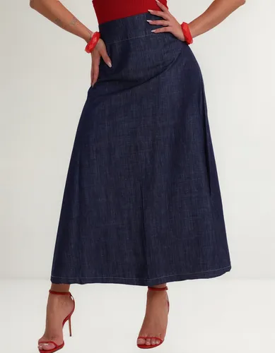 Saia Evasê Longa Midi Evangélica Cintura Alta Jeans E Linho | MercadoLivre
