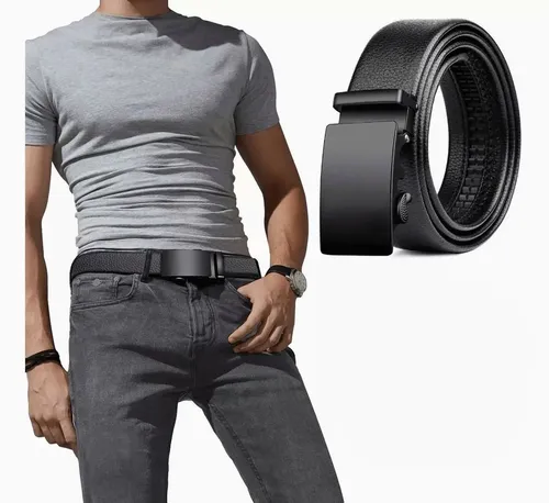 Cinto De Elegante Cuero P/hombre C/hebilla Automática Color Negro Talla ...