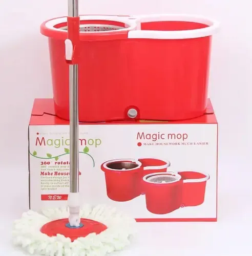 Cubeta Y Trapeador Magic Mop 360° Microfibra Giratorio Color Rojo ...