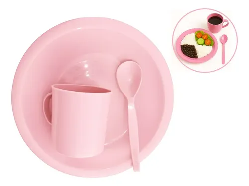 Kit Merenda: Prato Copo Colher Escola Creche Asilo Viagens Rosa Lisa ...