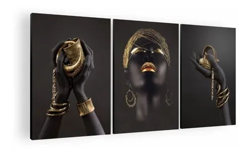 Cuadro Decorativo Mural Triptico Black Beauty 90x42 Mdf Cuotas Sin