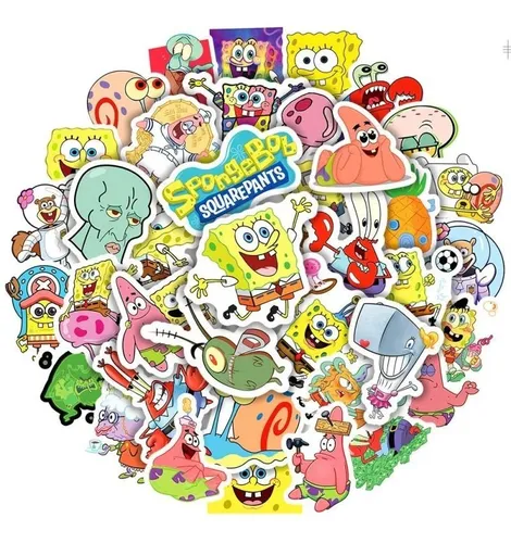 Bob Esponja Set De 50 Stickers Calcomanias Cuotas Sin Interés