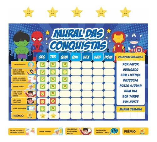 Quadro De Rotina Diária Infantil Incentivo Herois Atividades à Venda Em