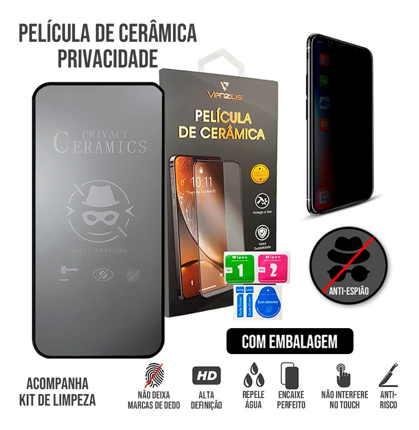 Película Celular Cerâmica Privacidade Fosca Com Borda Preta