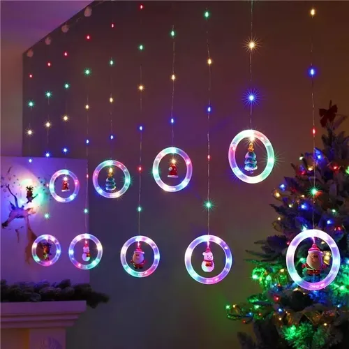 Serie De Luces Navideñas Aro Con Figuras Cascada Multicolor Meses Sin