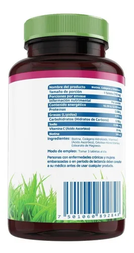 Biotina Colágeno Y Vitamina C 180 Tabletas Vidanat 3 Frasco Sabor Sin