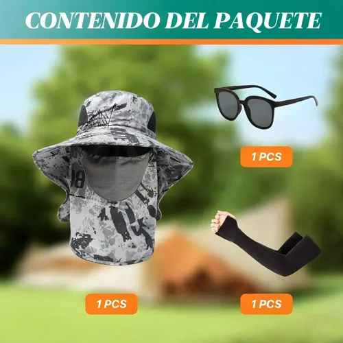 3pcs Sombrero Pesca Sol Protección Cuello Cara Mangas Brazo | MercadoLibre