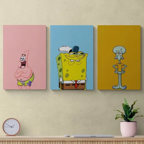 Cuadro Decorativo Set 3 Bob Esponja Patricio Calamardo Serie Envío Gratis