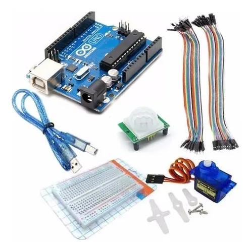 Kit Arduino Uno R3 Atmega Protoboard Sr501 Servo Cable Kit02