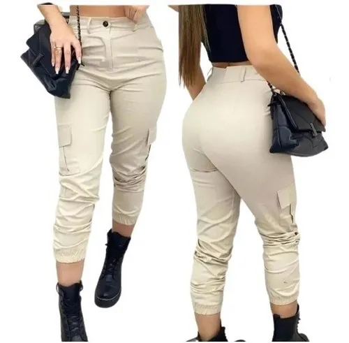 Calça Jogger Cargo Feminina Preto Bege Cáqui Sarja Original