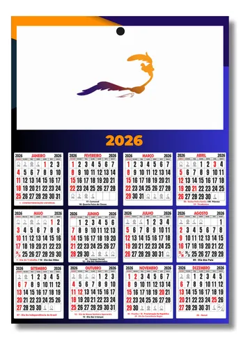 Calendário De 2026 A4 Parede Personalizado - 10 Un | Parcelamento sem juros