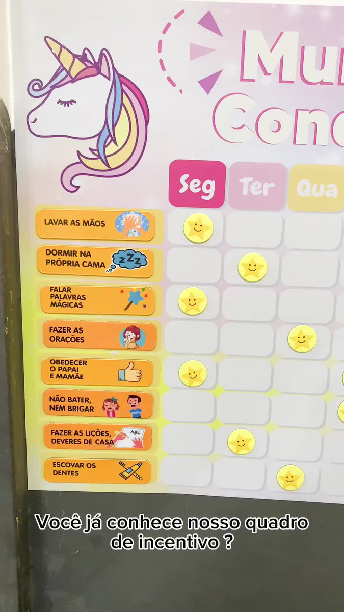 Quadro De Rotina Infantil Unicórnio Atividade Para Incentivo Frete Grátis